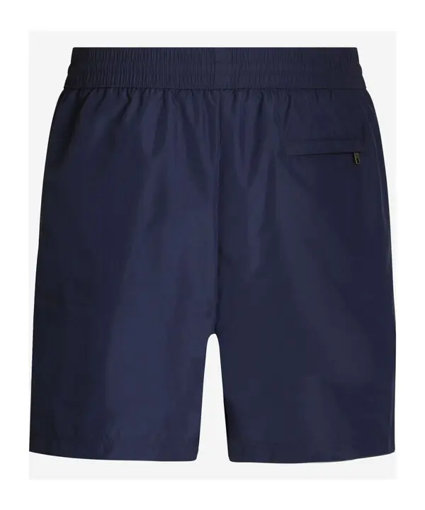 Dolce & Gabbana Elastic Waist Swim Shorts With Logo Plaque - Blue