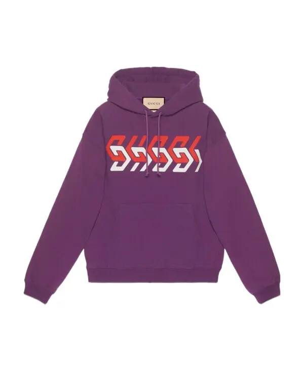 Gucci Logo Printed Drawstring Hoodie - Purple