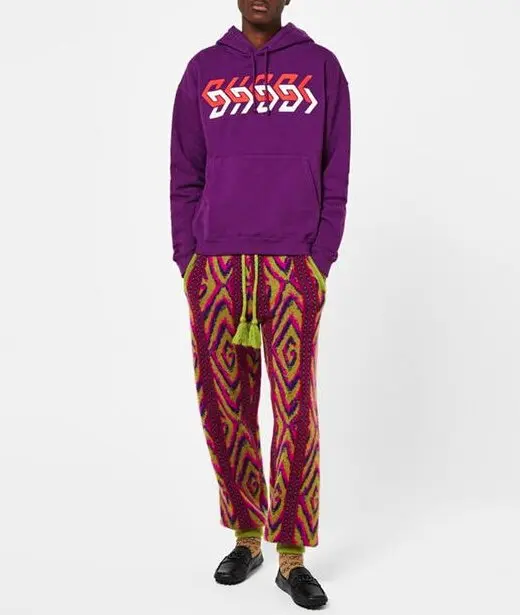 Gucci Logo Printed Drawstring Hoodie - Purple