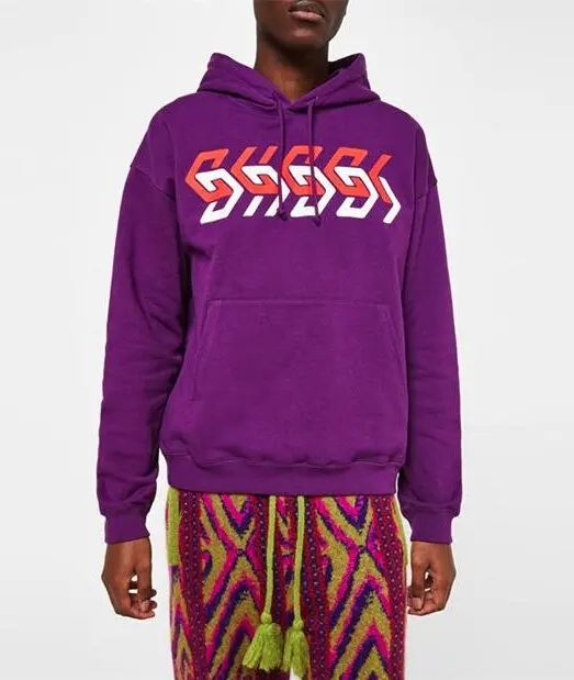 Gucci Logo Printed Drawstring Hoodie - Purple