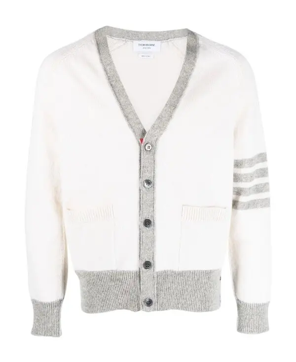 Thom Browne V-neck Four-bar Cardigan - White