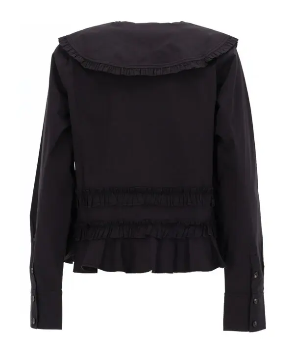 GANNI Long-sleeved Ruffled Shirt - Black