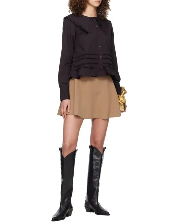 GANNI Long-sleeved Ruffled Shirt - Black
