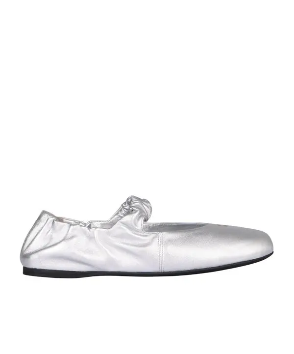 Miu Miu Round Toe Ballet Flats With Logo Detail - Silver