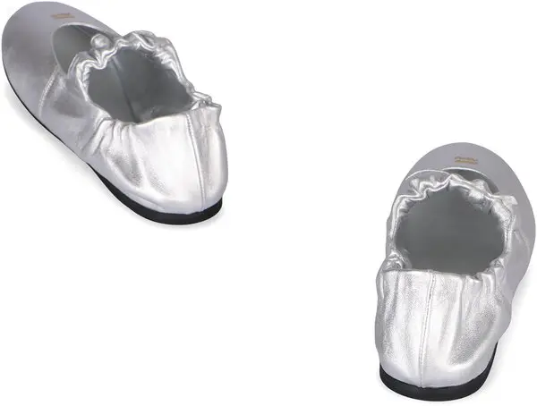 Miu Miu Round Toe Ballet Flats With Logo Detail - Silver
