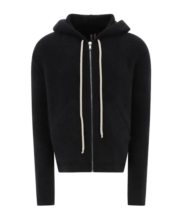 Rick Owens Zip-up Drawstring Hooded Cardigan - Black