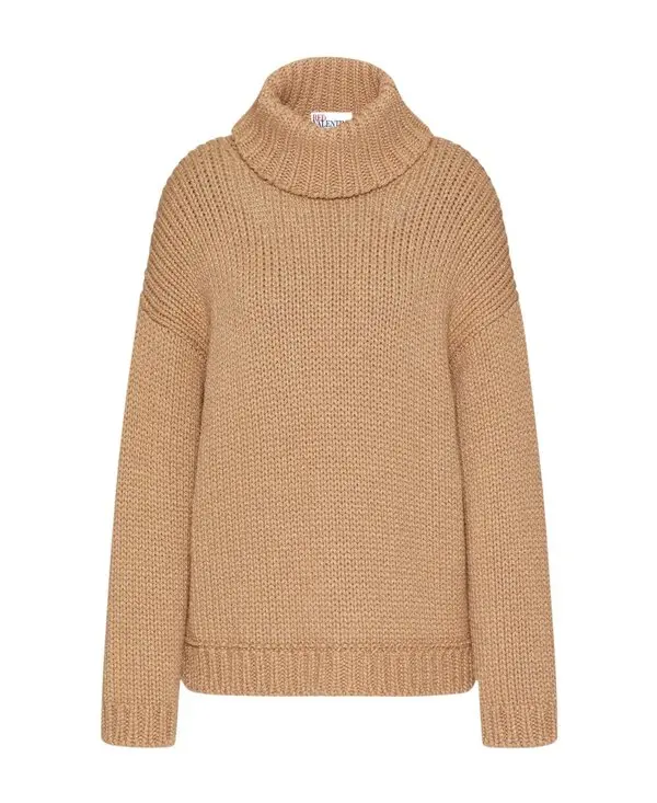 Red Valentino High Neck Ribbon Detail Wool Blend Jumper - Nude