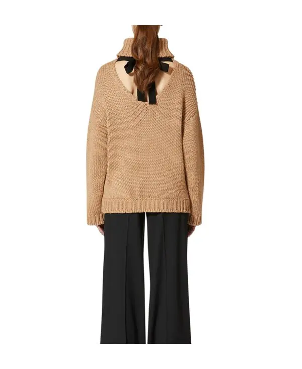 Red Valentino High Neck Ribbon Detail Wool Blend Jumper - Nude