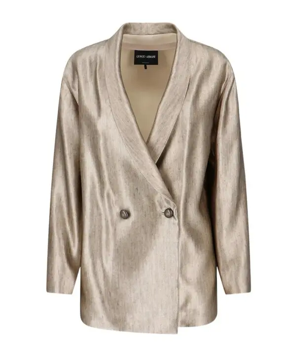 Giorgio Armani Double-breasted Suit Jacket With Shawl Lapel - Light Beige