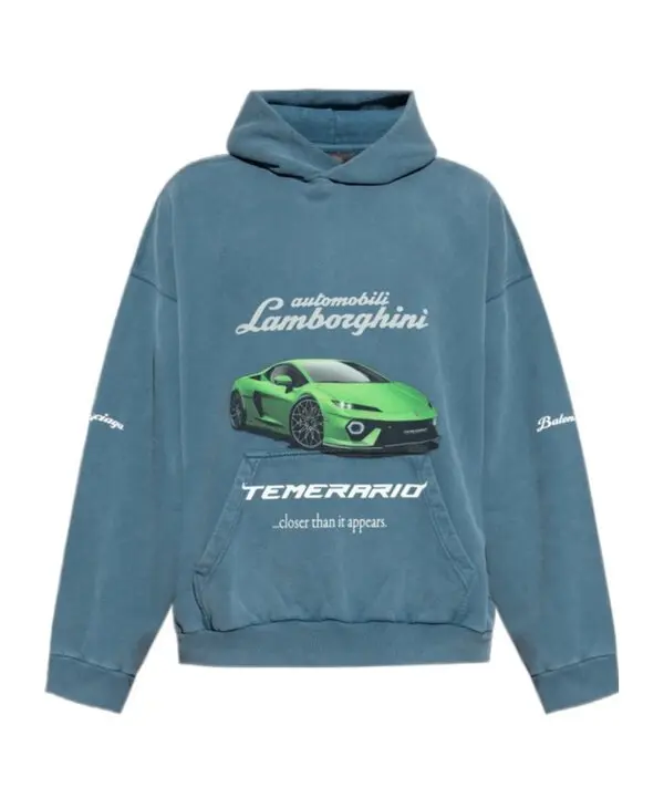 Balenciaga X Automobili Lamborghini Printed Hoodie - Blue