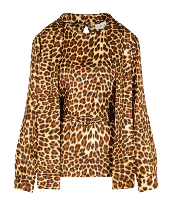 P.a.r.o.s.h Leopard Printed Belted Waist Blouse