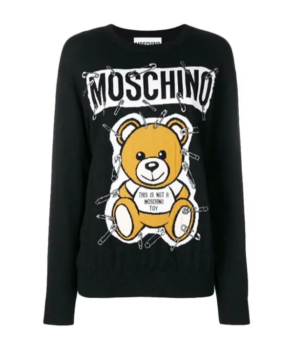Moschino Bear Pin Logo Knitted Pullover - Black