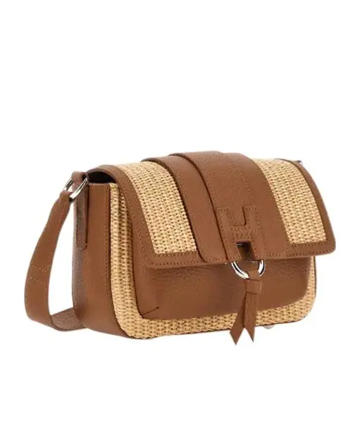 Hogan Trend Flap Bag With Raffia Inserts - Brown