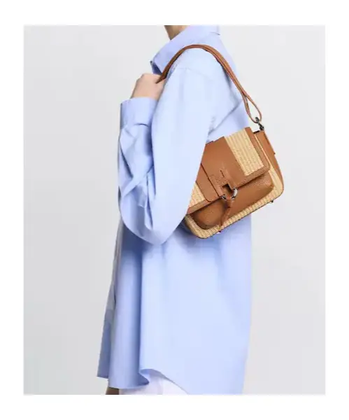 Hogan Trend Flap Bag With Raffia Inserts - Brown