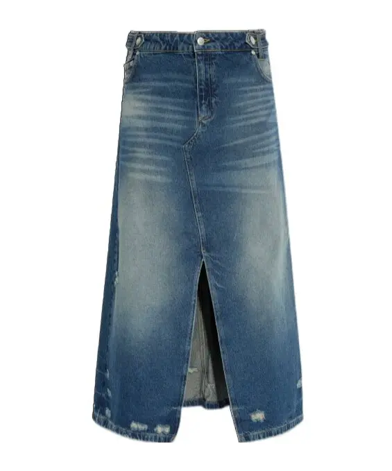 MISBHV Distressed Denim Maxi Skirt - Blue