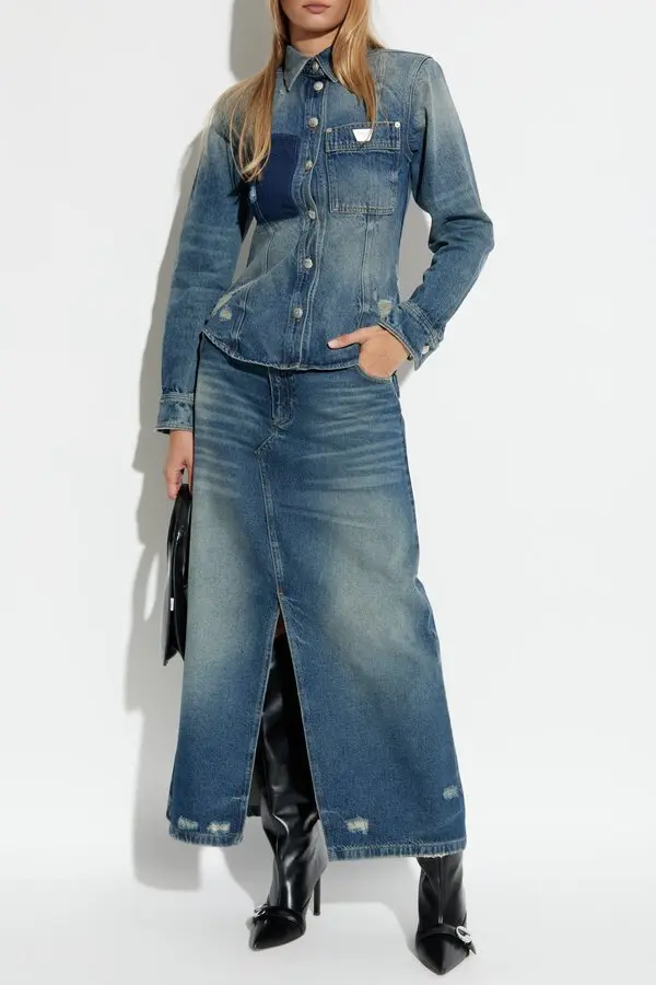 MISBHV Distressed Denim Maxi Skirt - Blue