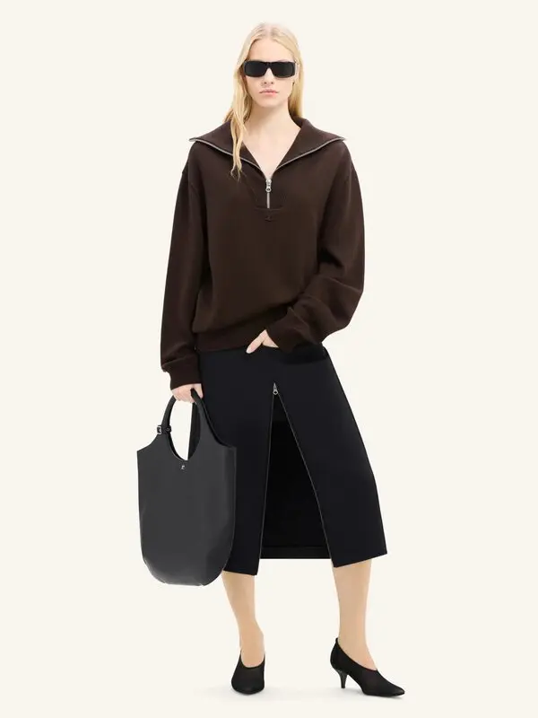 COURREGES Wool Sweater With Zippered Collar And Embroidered Logo - Black