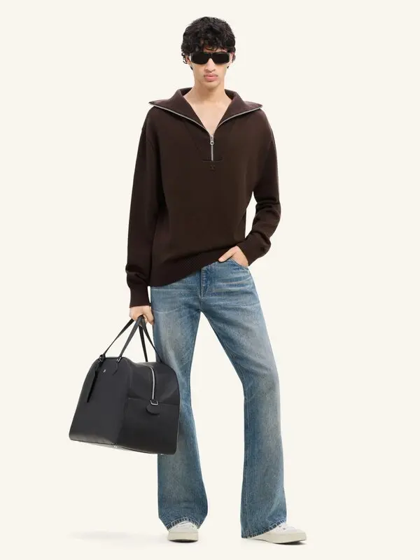 COURREGES Wool Sweater With Zippered Collar And Embroidered Logo - Black