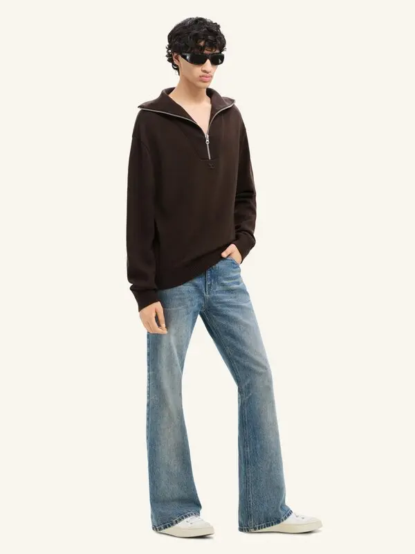 COURREGES Wool Sweater With Zippered Collar And Embroidered Logo - Black