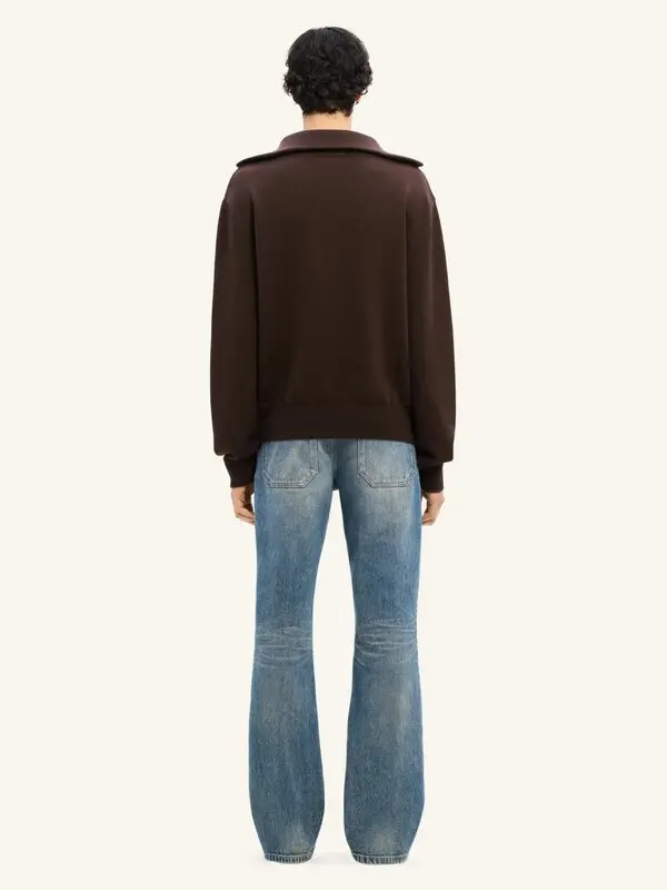 COURREGES Wool Sweater With Zippered Collar And Embroidered Logo - Black