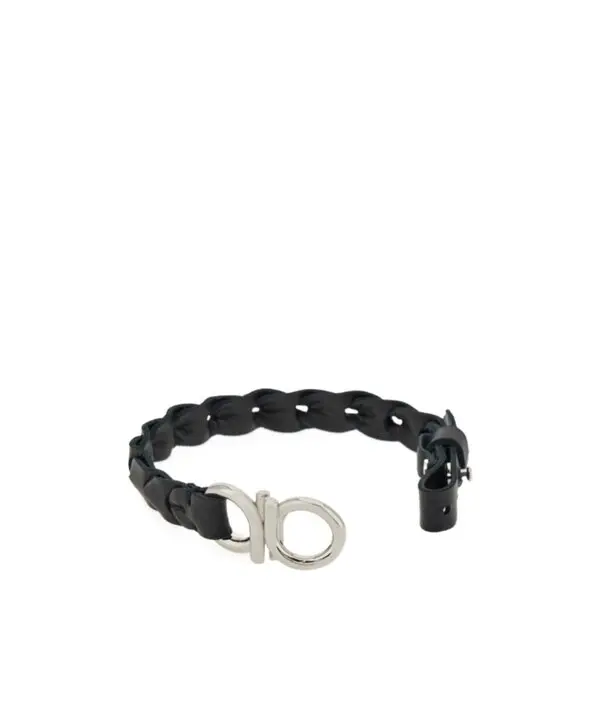 FERRAGAMO Braided Leather Gancini Bracelet