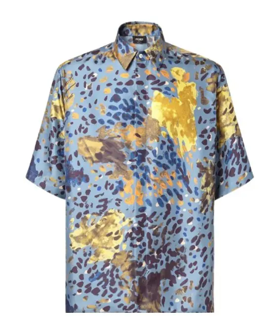 Fendi Allover Falena Printed Short Sleeved Shirt - Blue