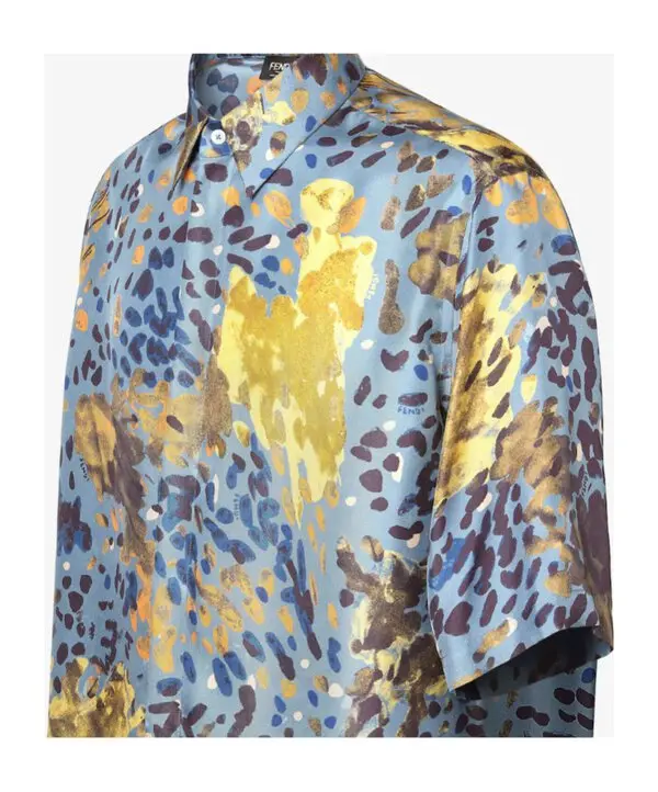 Fendi Allover Falena Printed Short Sleeved Shirt - Blue