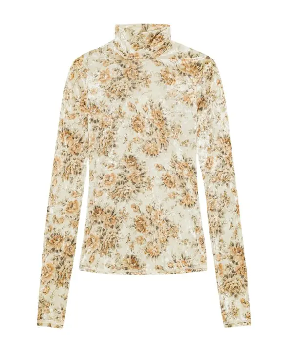 GANNI Floral Print High Neck Long Sleeve Top - No