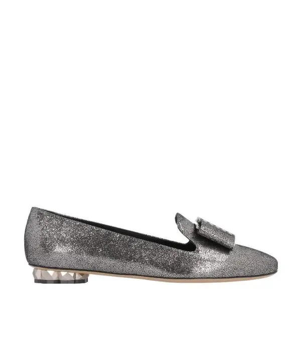 FERRAGAMO Geometric Heel Loafers - Gray