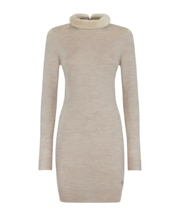 Fendi Long Sleeved Cut-out Detailed Dress - Light Brown