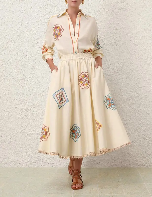 Zimmermann Ottie Flared Midi Skirt