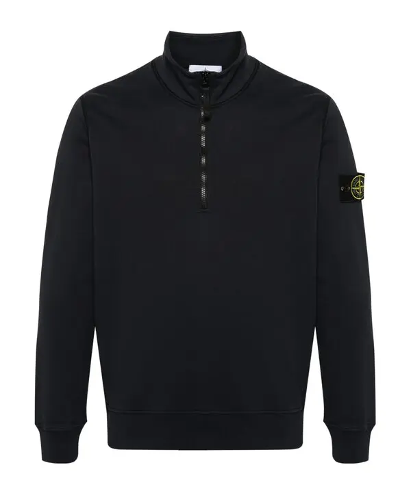 Stone Island Logo Patch Quarter-zip Sweatshirt - Blue