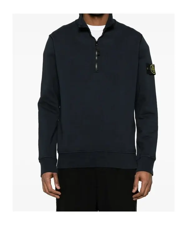 Stone Island Logo Patch Quarter-zip Sweatshirt - Blue