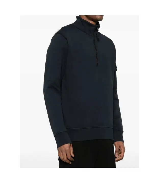 Stone Island Logo Patch Quarter-zip Sweatshirt - Blue