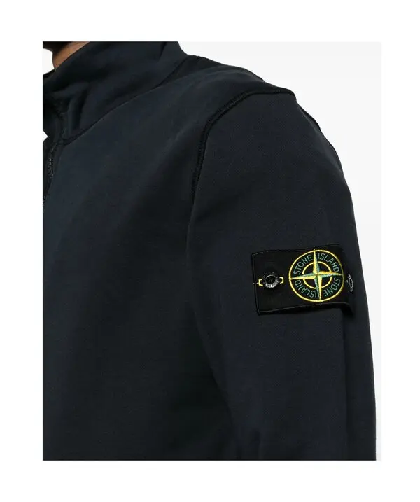 Stone Island Logo Patch Quarter-zip Sweatshirt - Blue