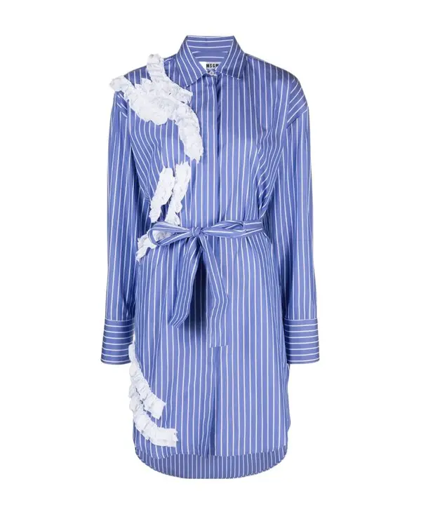 MSGM Ruffle-detail Striped Shirtdress