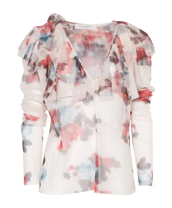 Philosophy Di Lorenzo Serafini Ruffled Neckline Floral Print Long Sleeve Blouse