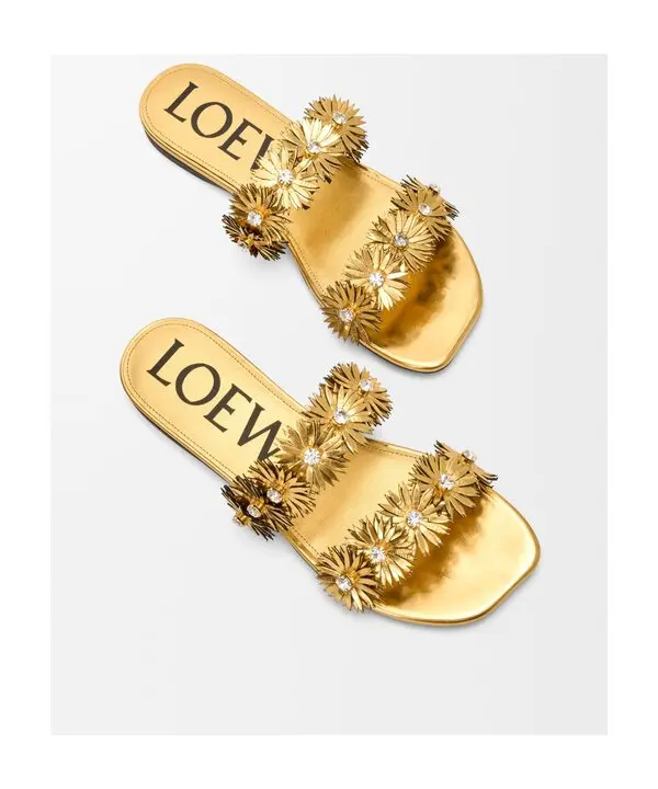Loewe Petal Flower Sandals In Calfskin And Crystals