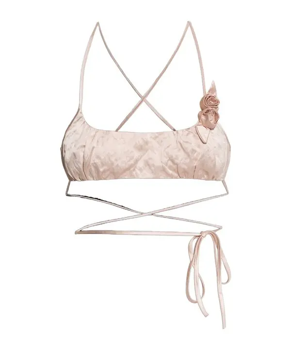 Blumarine Rose Appliqué Crinkled-satin Halter Top - Nude