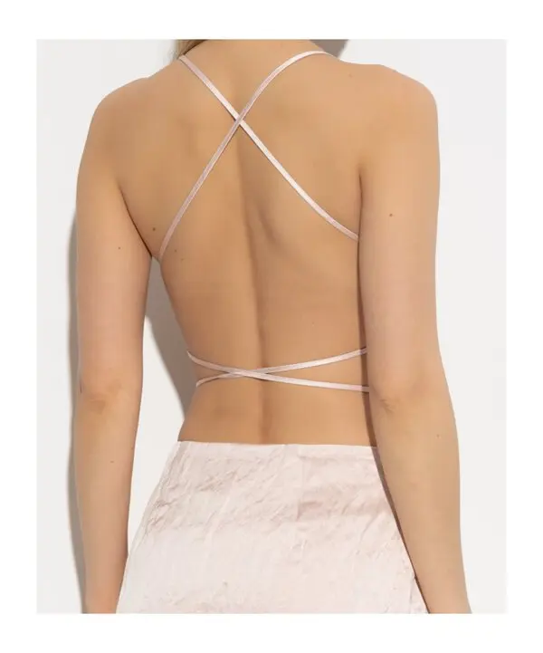 Blumarine Rose Appliqué Crinkled-satin Halter Top