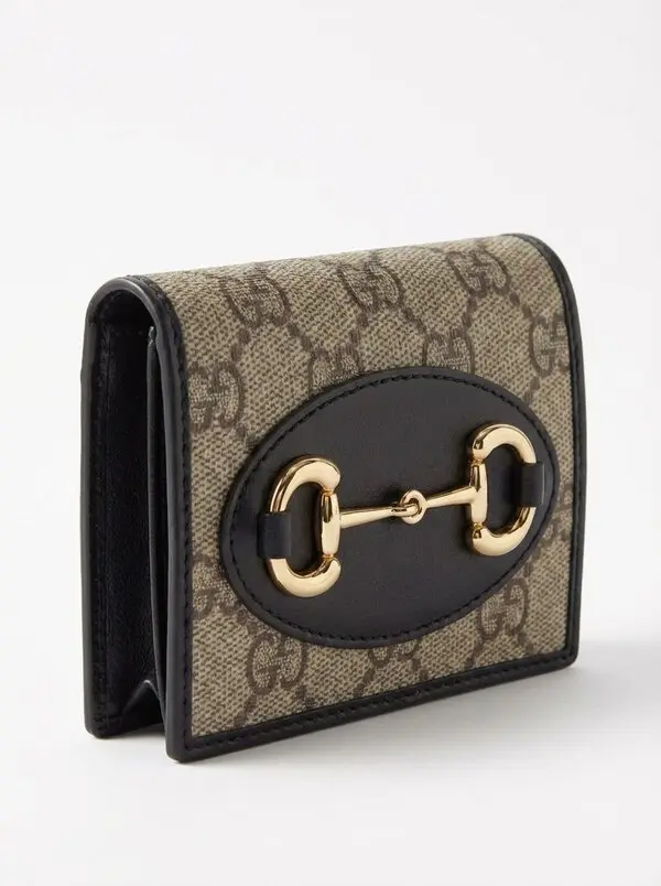 Gucci Horsebit 1955 Card Case Wallet - Beige And Dark Brown
