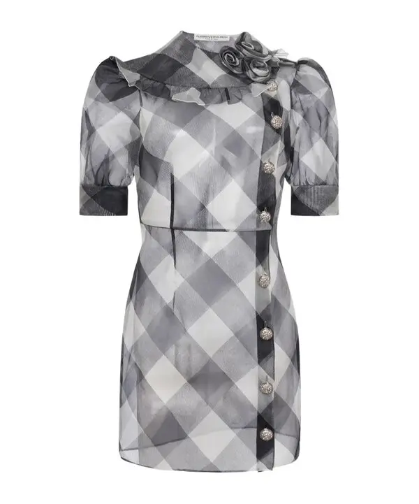 Alessandra Rich Checked Silk Mini Dress - Gray