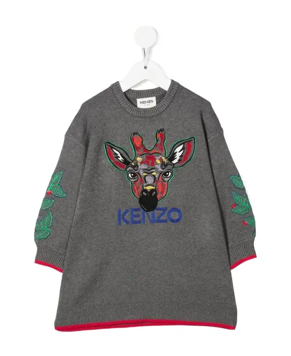Kenzo Embroidered Giraffe Knitted Dress