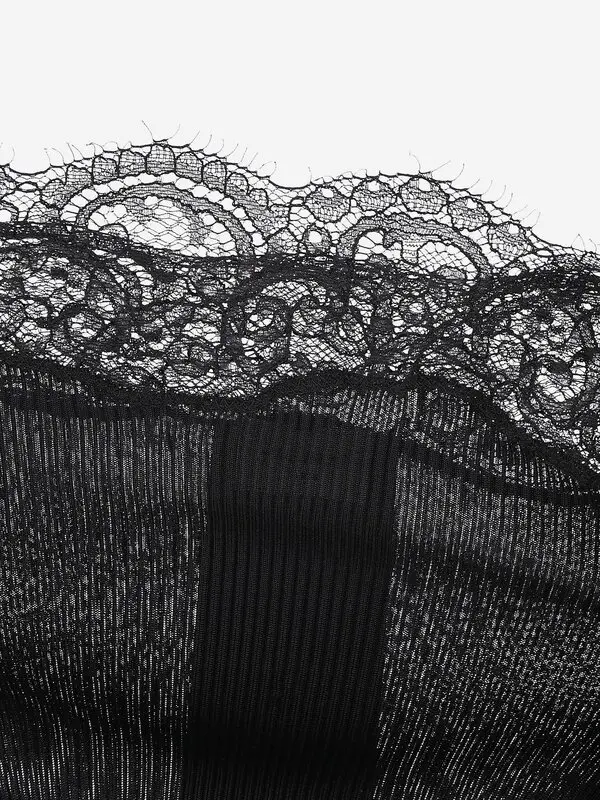 Saint Laurent Ribbed Lace Trim Tank Top - Black