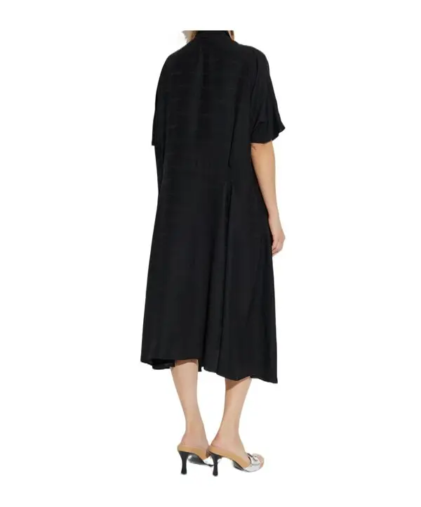Balenciaga V-neck Midi Dress With Asymmetrical Hem