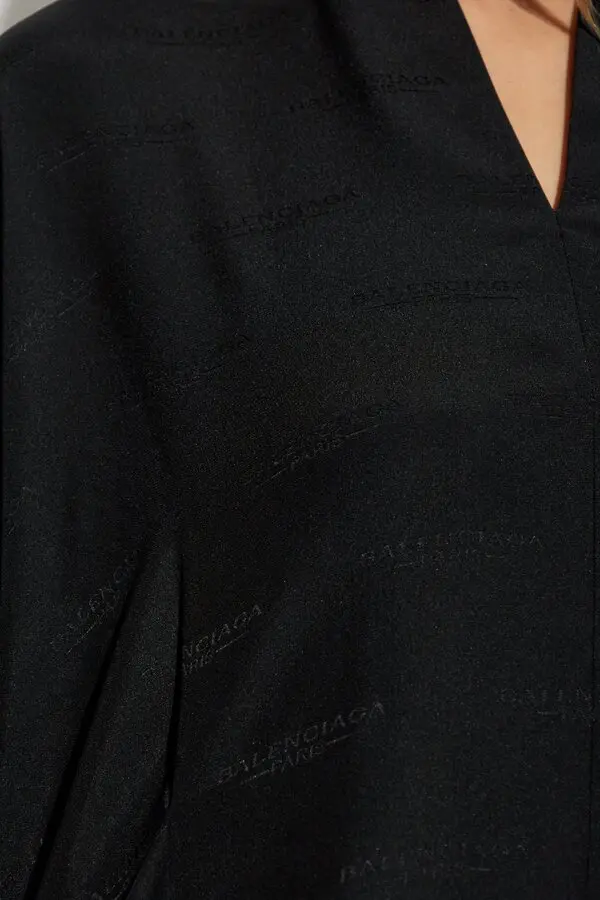 Balenciaga V-neck Midi Dress With Asymmetrical Hem