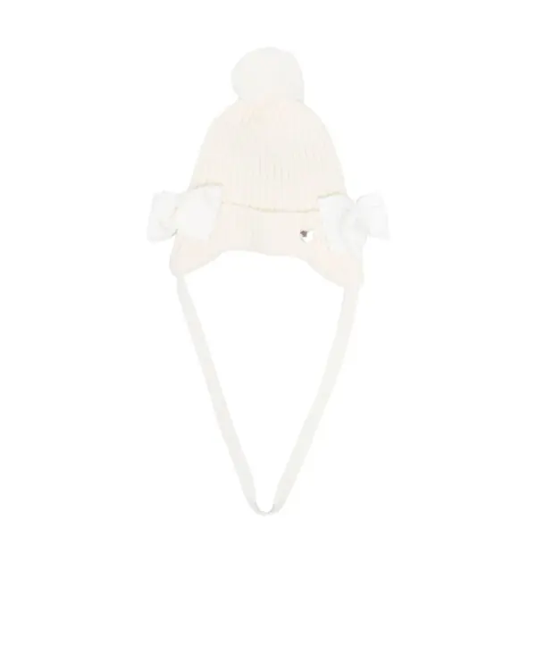 Monnalisa Ribbed-knit Hat With Bow Detail - White