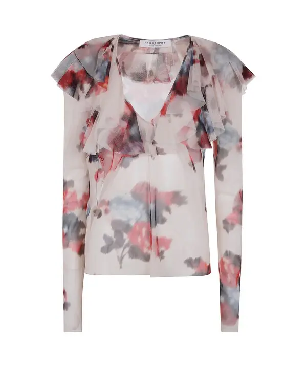 Philosophy Di Lorenzo Serafini Tulle Flower Printed Blouse