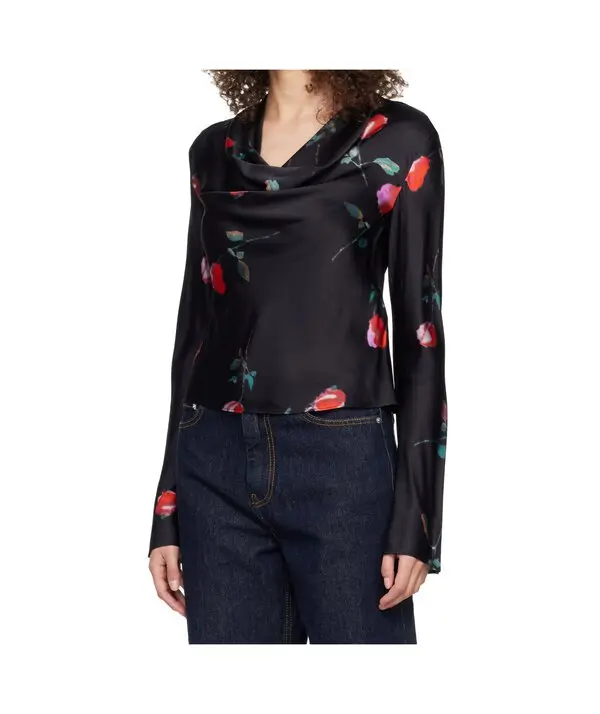 GANNI Floral Print Satin Top