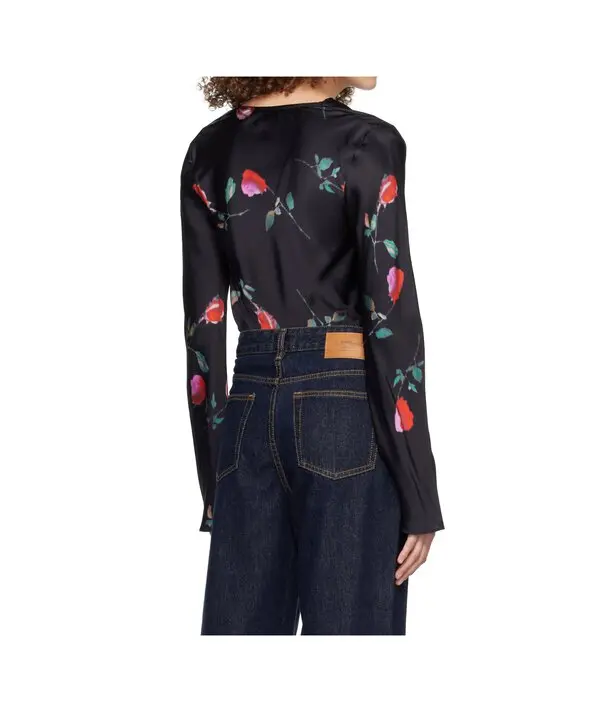 GANNI Floral Print Satin Top